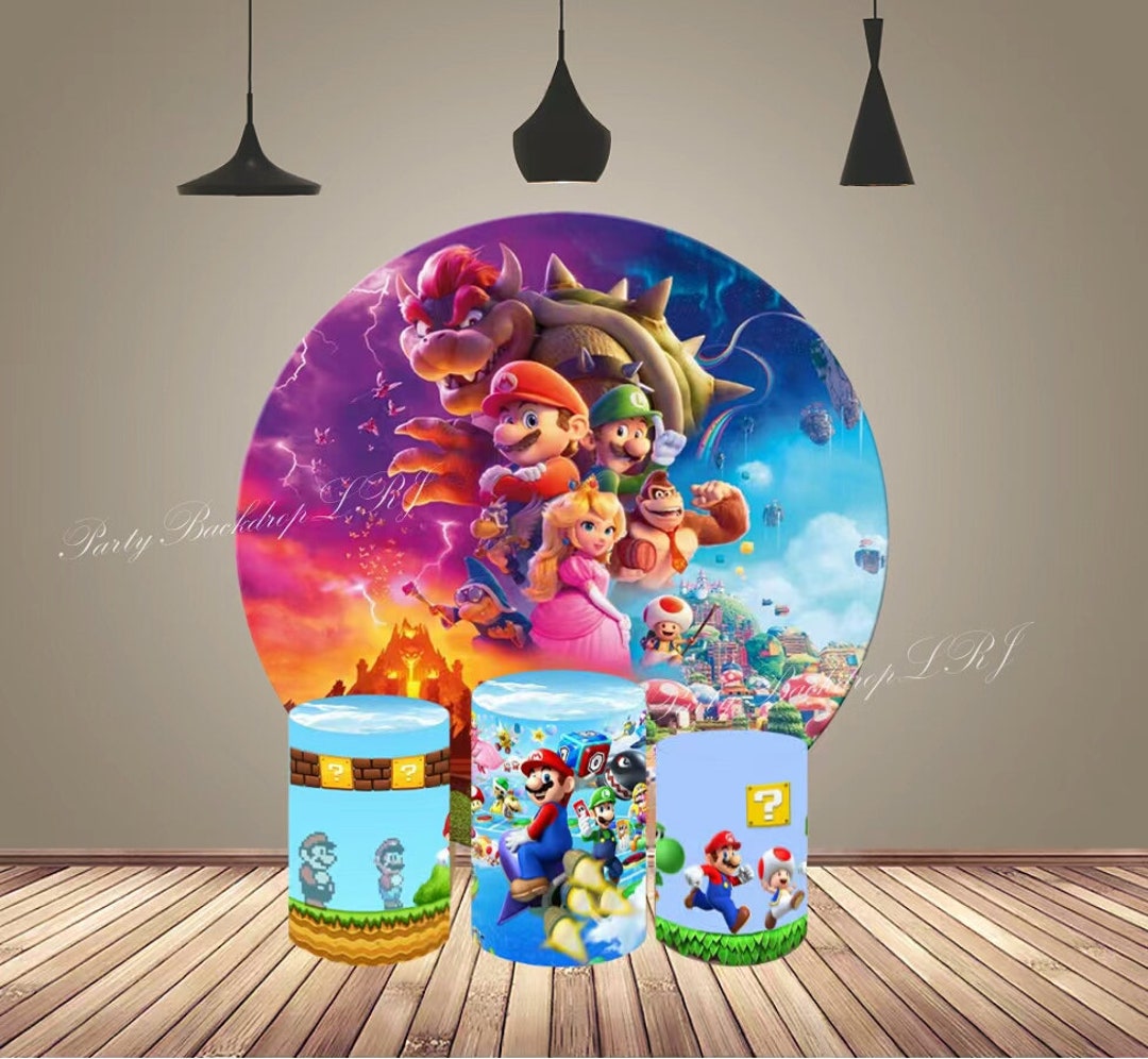 Mario Birthday Backdrop: Round Arch Cover, Cylinder Covers - Etsy