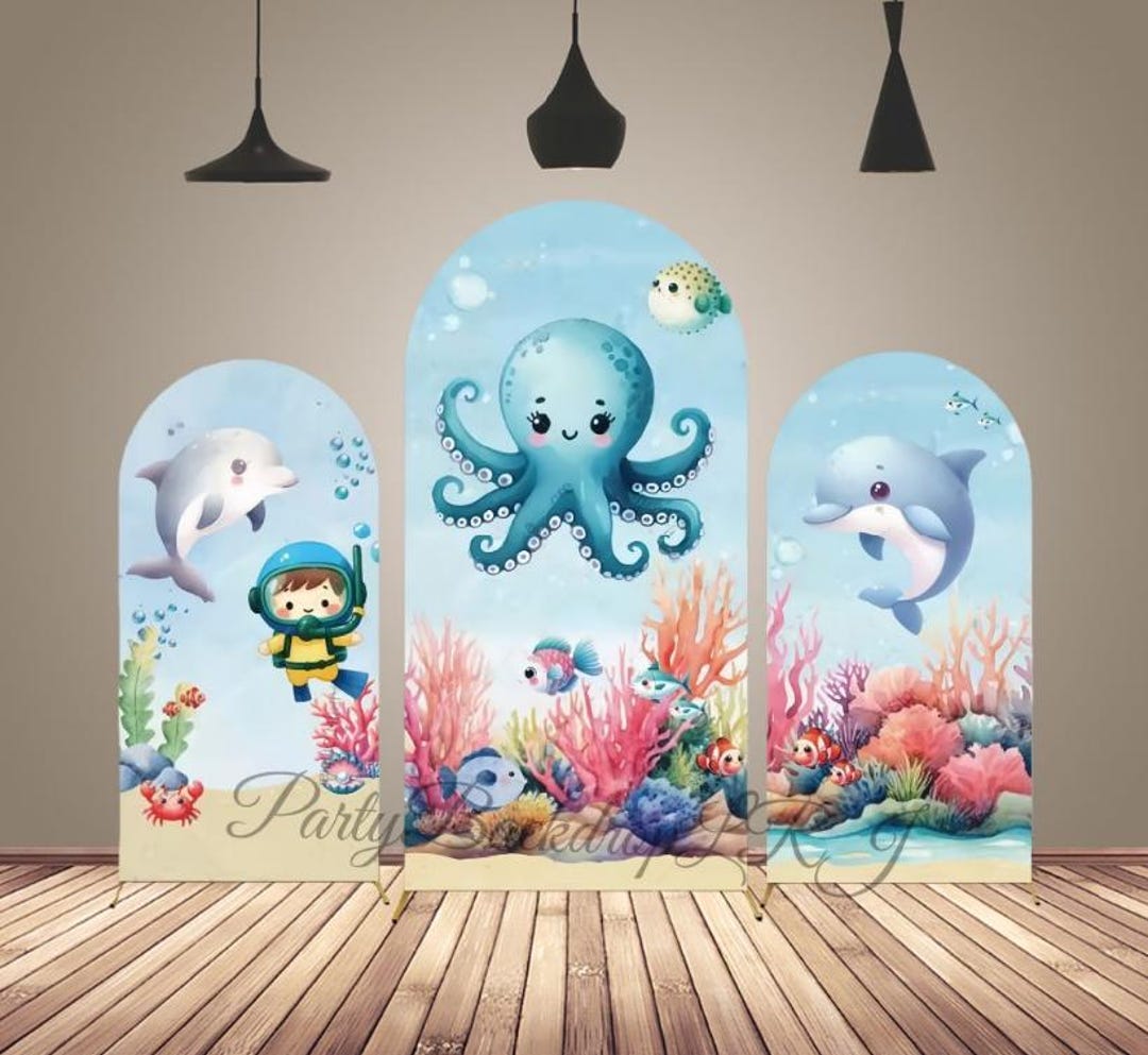 Octopus & Dolphin Arch Backdrop, Underwater Baby Shower Decor - Etsy