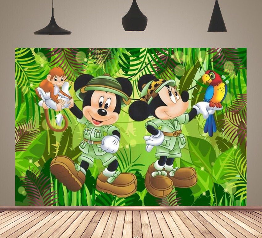 Safari Mickey Mouse Backdrop: Jungle Birthday Party Decoration - Etsy