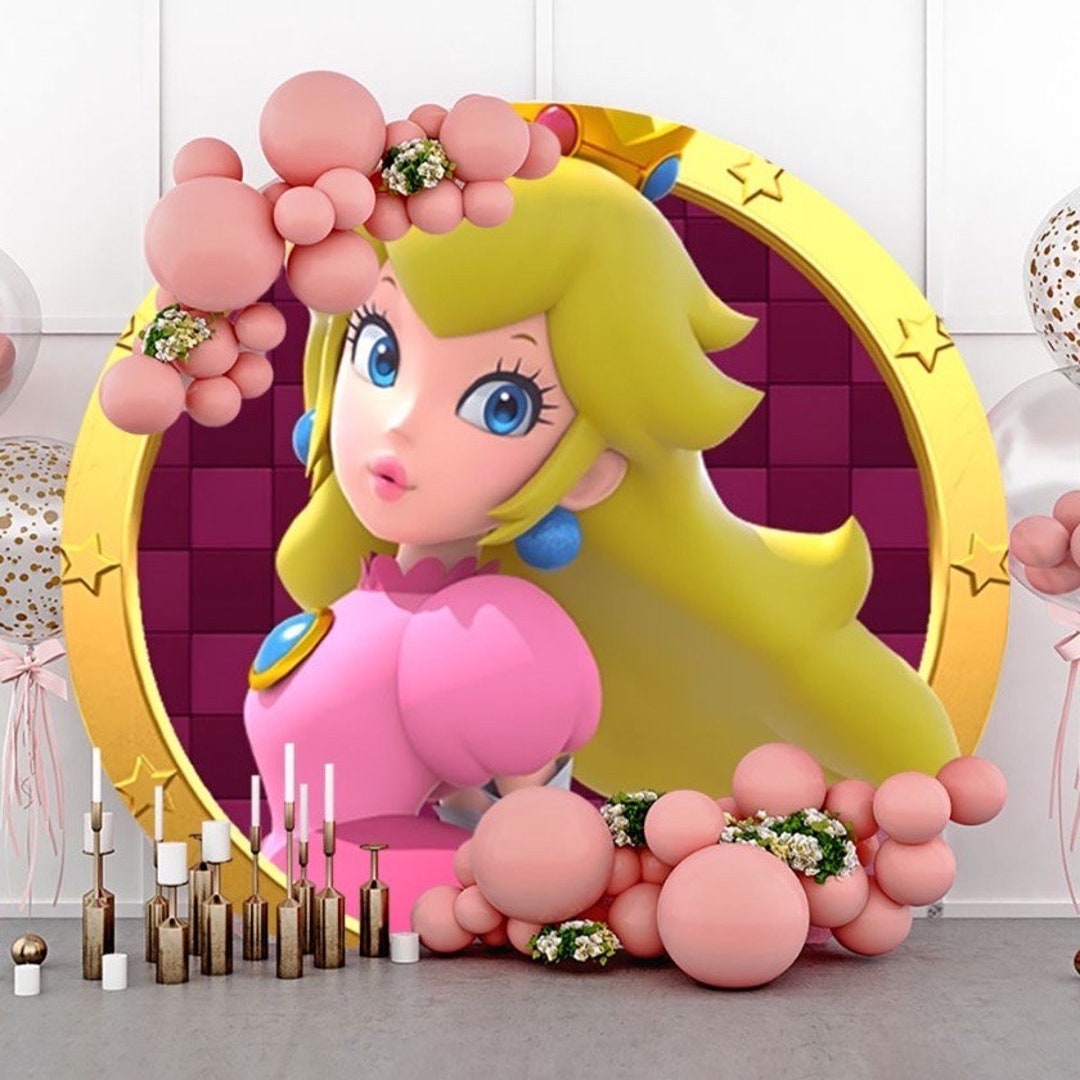 Princess Peach Round Arch Backdrop Cover for Girls Birthday Party ...