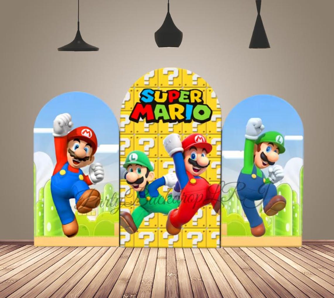 Super Mario Arch Backdrop Cover, Kids Birthday Party, Personalized Size ...