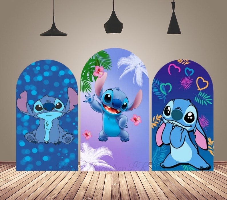 Stitch Cartoon Arch Backdrop Cover: Double-sided Birthday Party Banner ...