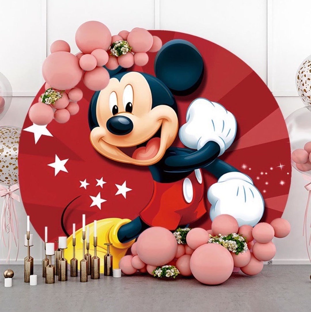 Red Mickey Mouse Round Backdrop Cover for Kids Birthday Photography ...