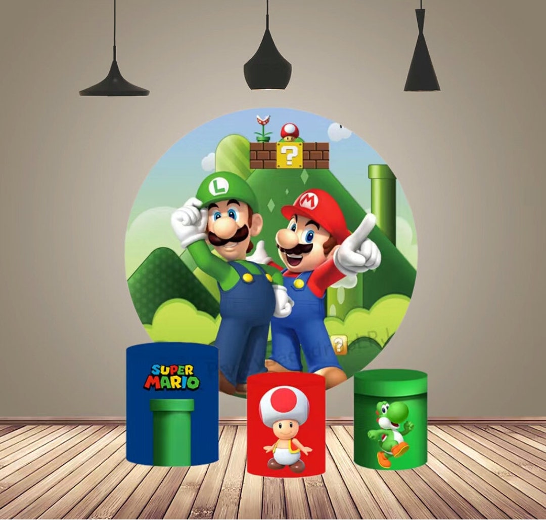 Mario Brother Kids Birthday Round Arch Backdrop Cover Photo Photography ...