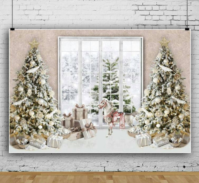 Christmas Window Photography Backdrop: Winter Snow Scene, Family Party ...