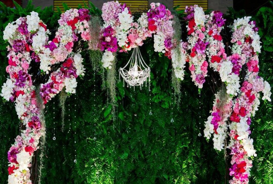 Wedding Stage Flowers Green Photography Backdrop Photo Background ...
