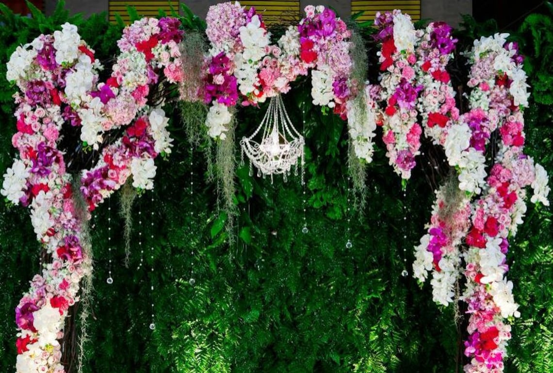 Wedding Stage Flowers Green Photography Backdrop Photo - Etsy