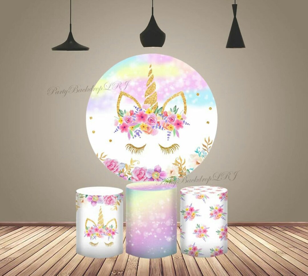 Unicorn Round Arch Backdrop Girls Birthday Photography Background Cover ...