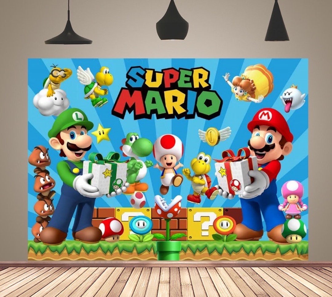 Super Mario Birthday Backdrop: Kids Party Photo Booth, Vinyl Banner - Etsy
