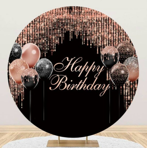 Rose Gold Confetti Balloons Black Round Backdrop Cover Fo | Etsy