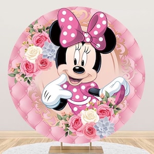 Circle Minnie Mouse Backdrop Cover for Girls Birthday Party Round ...