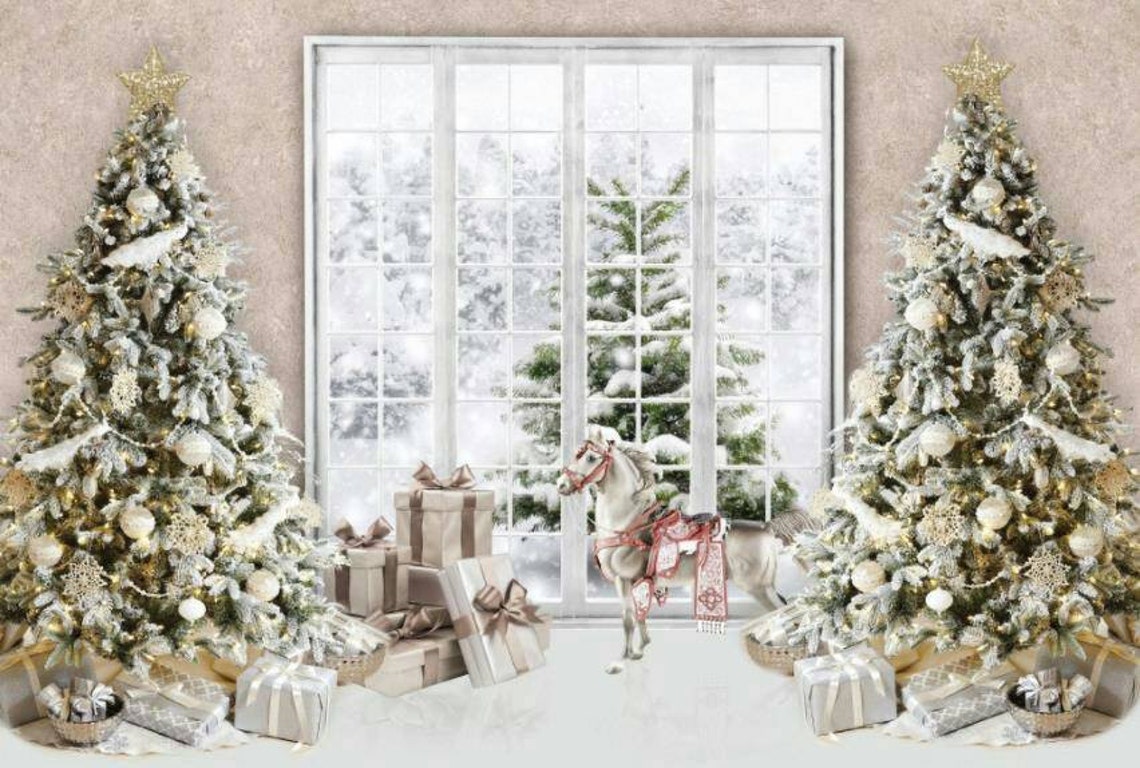 Christmas Window Photography Backdrop: Winter Snow Scene, Family Party ...