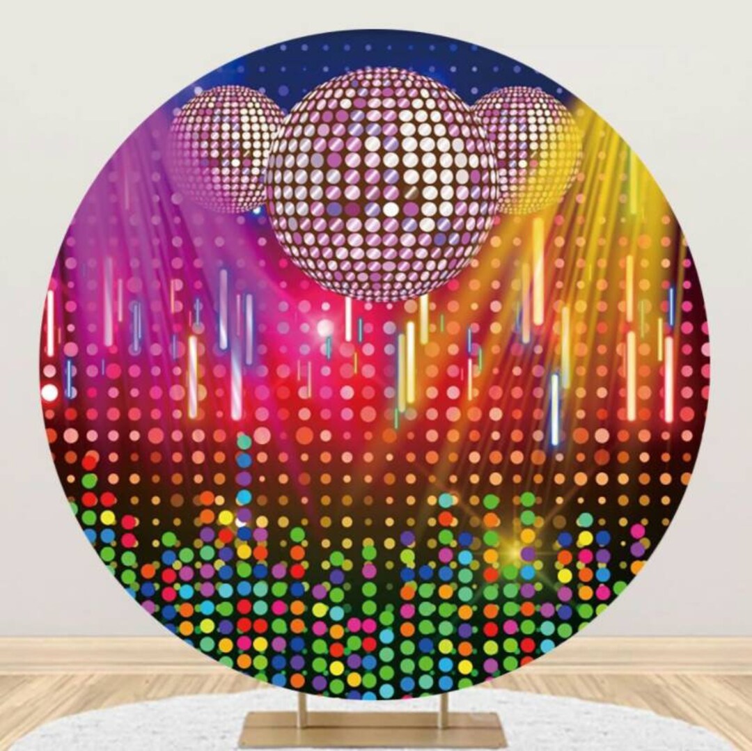 Disco Music Theme Party Round Backdrop Cover Glowing Dancing ...