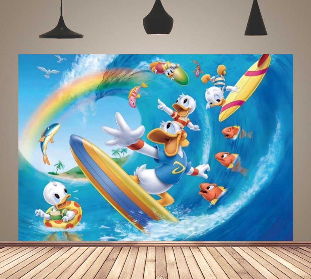 Surfing Donald Duck Theme Photography Backdrop Cartoon Backdrop Banner ...