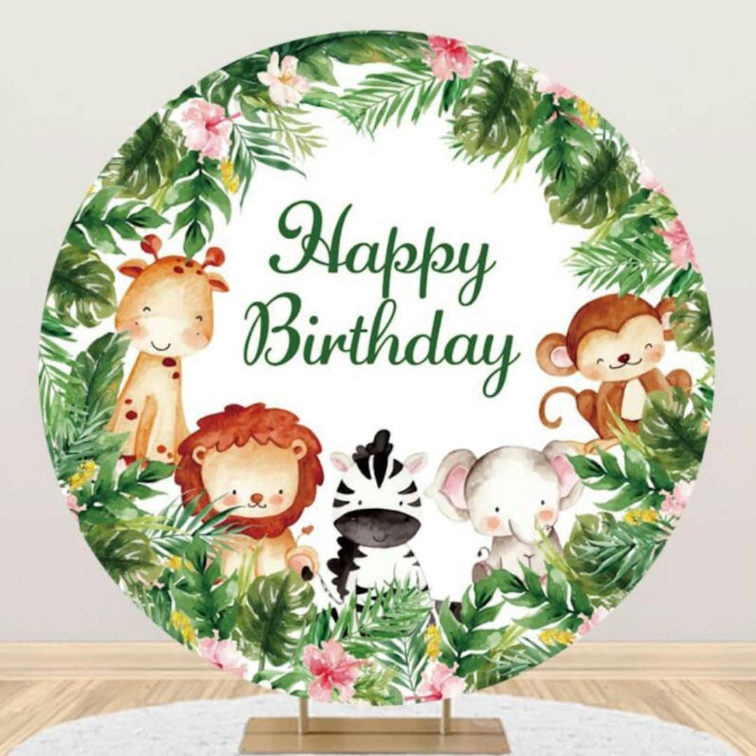 Jungle Animals Theme Round Backdrop Cover Baby Shower Photography ...