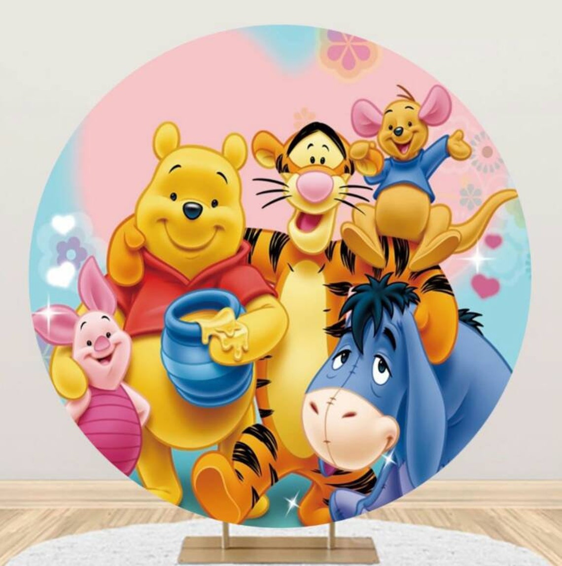 Cartoon Round Backdrop Cover Winnie the Pooh Kids Birthday - Etsy