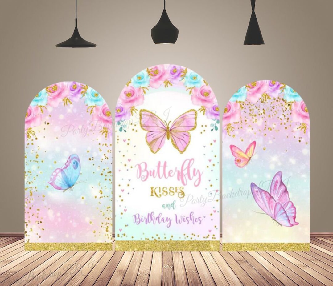 Flowers Butterfly Shiny Arch Covers Backdrop Kids Birthday Baby Shower ...