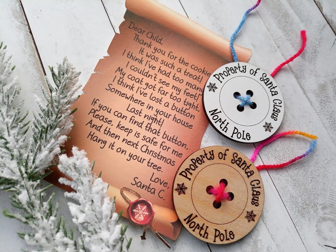 Santa's Lost Button: Wooden Christmas Ornament With Letter - Etsy