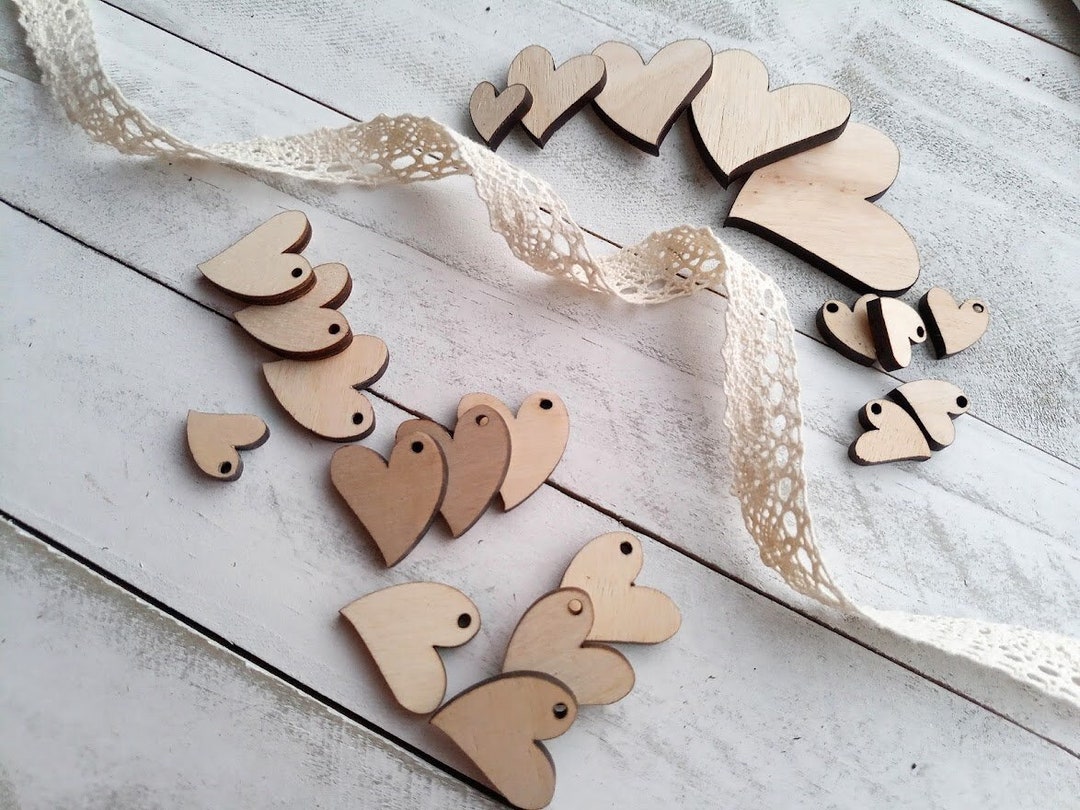 10 Pcs - Wooden Hearts Tiny With Hole. Small Hearts Set for DIY ...