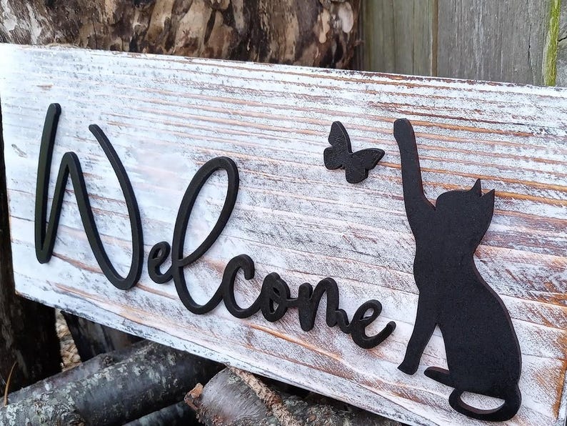 Personalized Cat Welcome Sign. 3D Wooden Wall Decor - Etsy