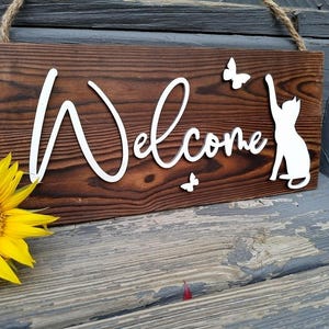 Personalized Cat Welcome Sign. 3D Wooden Wall Decor - Etsy