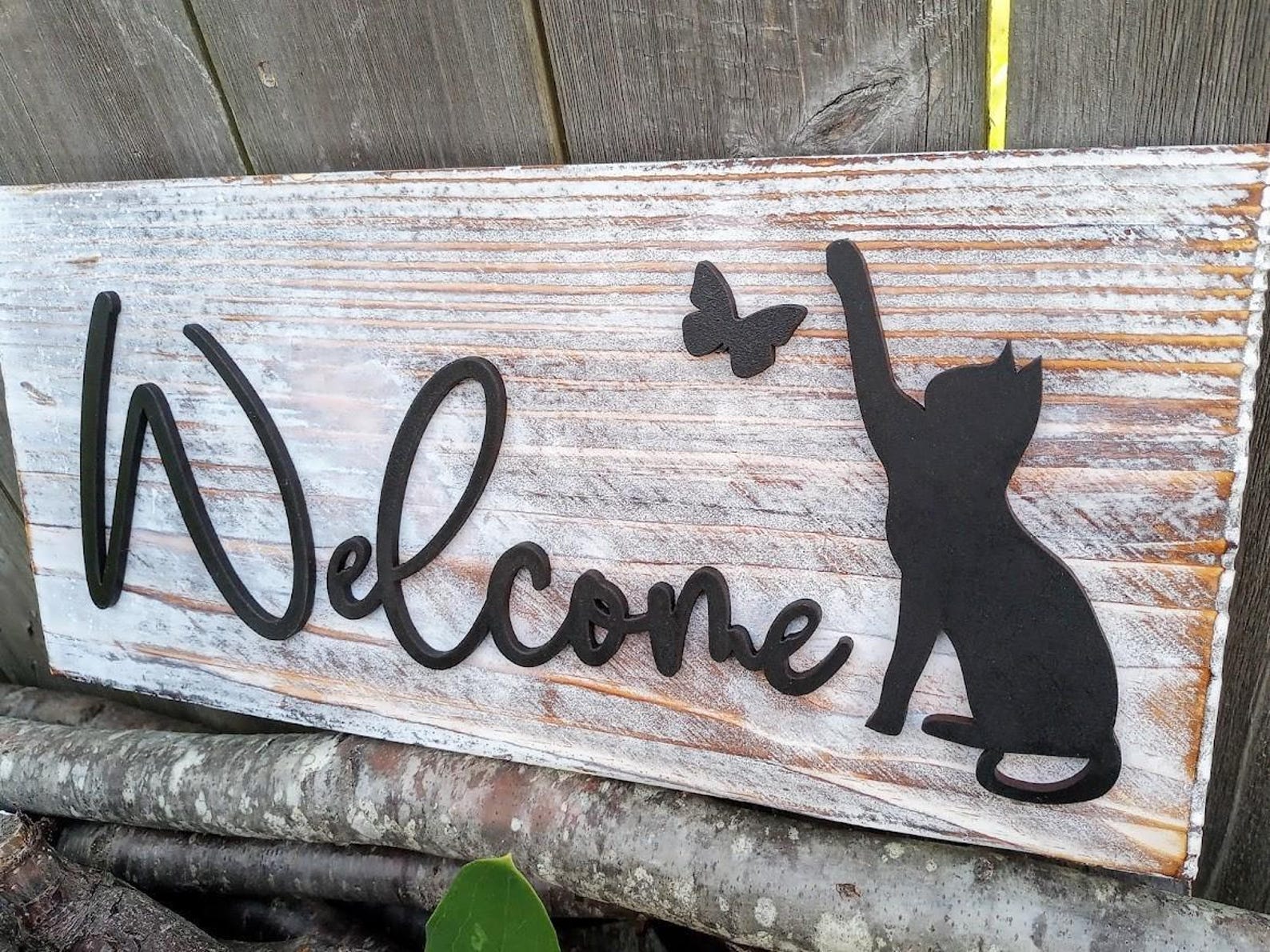 Personalized Cat Welcome Sign. 3D Wooden Wall Decor - Etsy