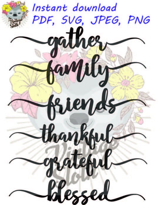 Thanksgiving Word Bundle: Family Friends Gather Thankful | Etsy