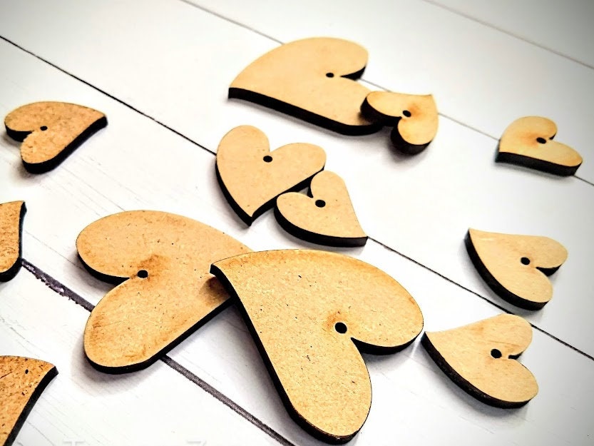 10 Pcs - Wooden Hearts Tiny With Hole. Small Hearts Set for DIY ...