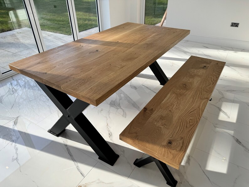 Solid Oak Dinning Table + Bench - X- Frame Legs. - Etsy