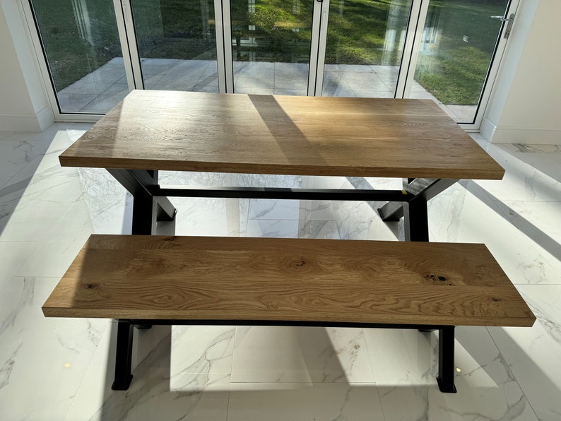 Solid Oak Dinning Table + Bench - X- Frame Legs. - Etsy