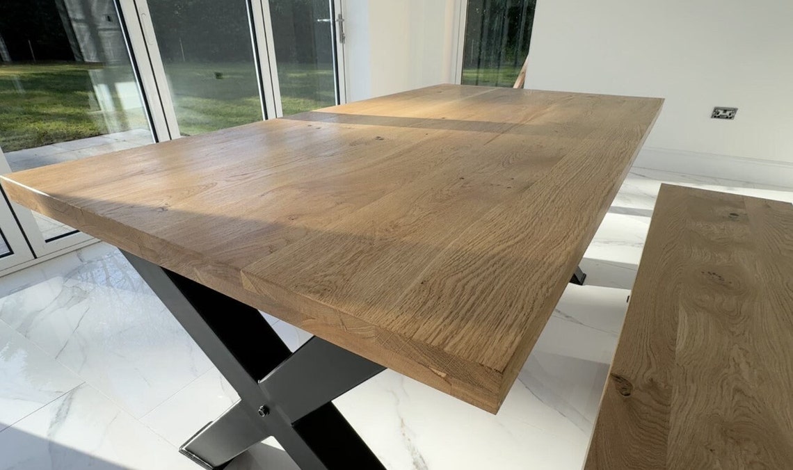 Solid Oak Dinning Table + Bench - X- Frame Legs. - Etsy