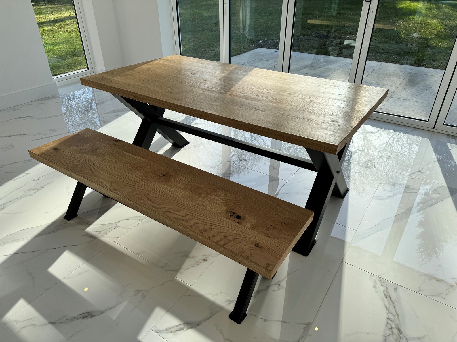 Solid Oak Dinning Table + Bench - X- Frame Legs. - Etsy