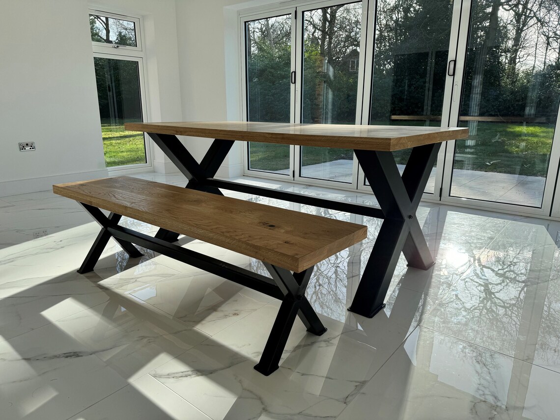 Solid Oak Dinning Table + Bench - X- Frame Legs. - Etsy
