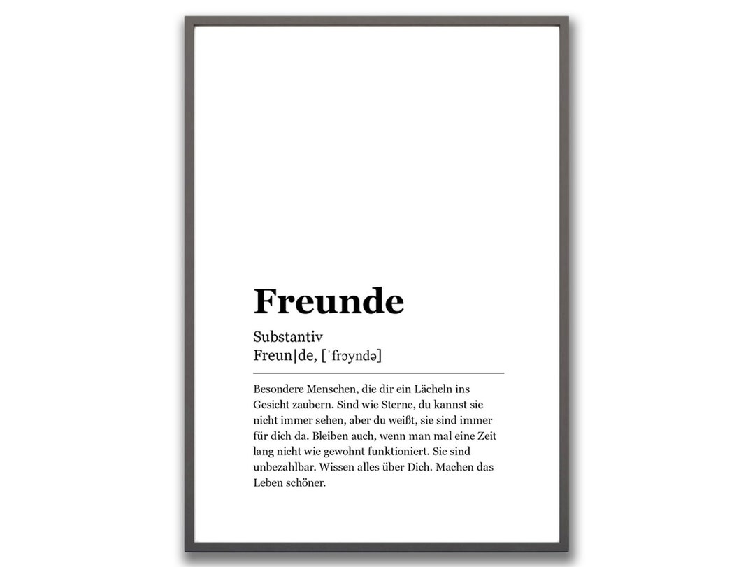 Freunde Wort Bild Poster Wandbild Geschenkidee Deko Din A4 Wörterbuch ...