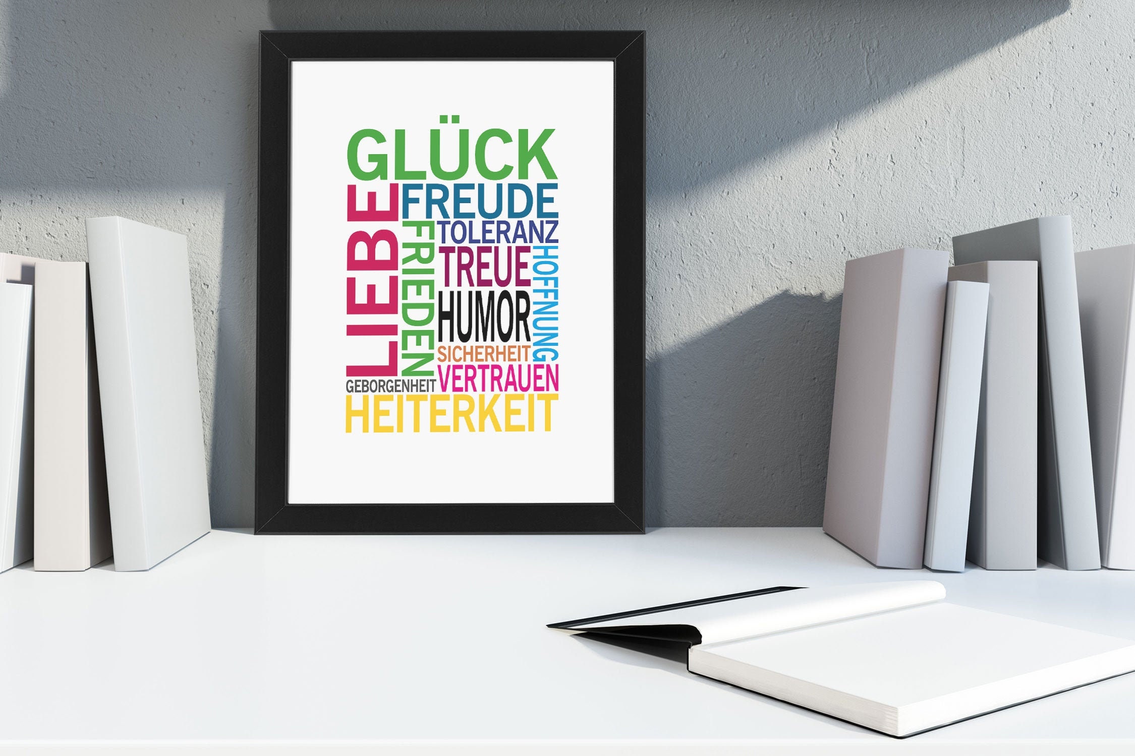 Glück & Freude Kunstdruck im Rahmen schwarz Deko Wandbild Poster ...