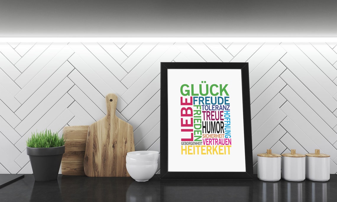 Glück & Freude Kunstdruck im Rahmen schwarz Deko Wandbild - Etsy.de