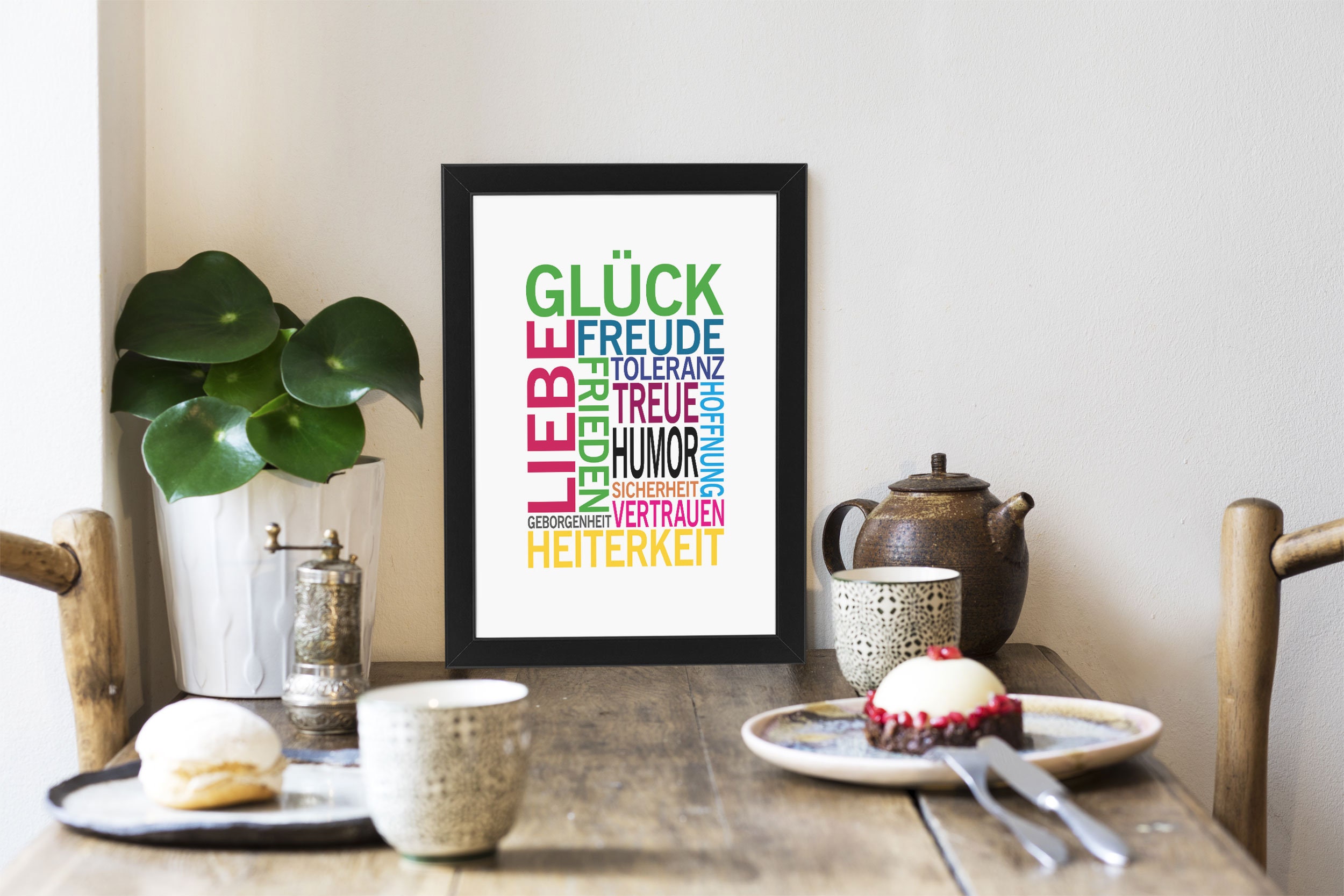 Glück & Freude Kunstdruck im Rahmen schwarz Deko Wandbild - Etsy.de