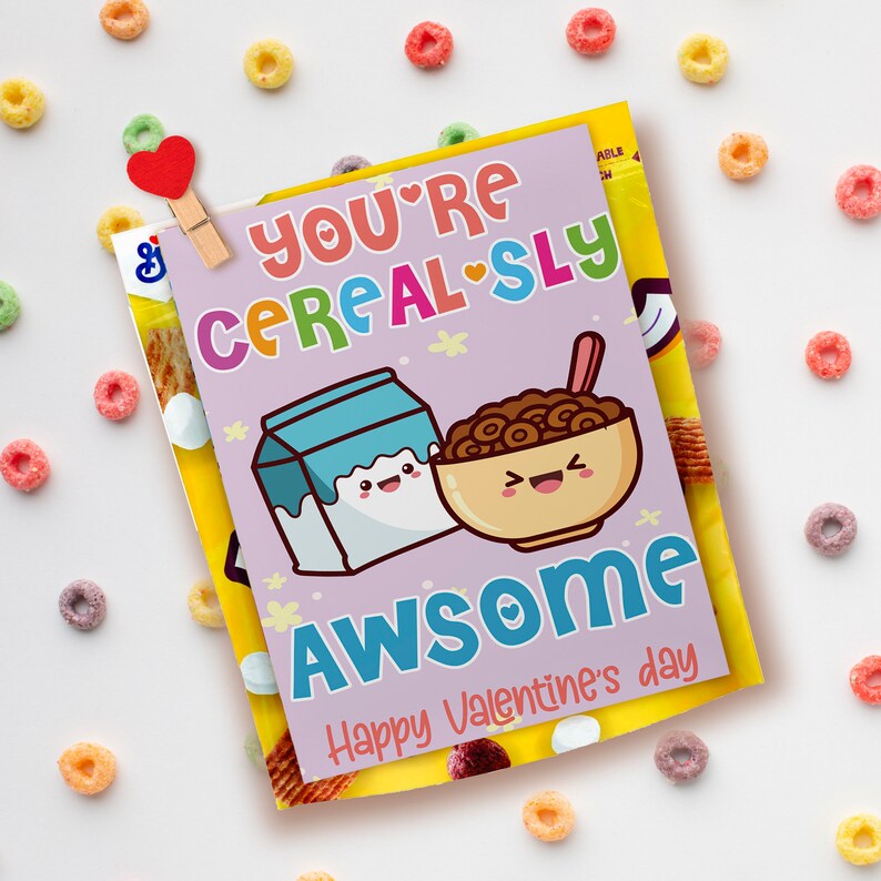 Valentine Tag Cereal Bags | Kids Valentines Cards Printable | Instant ...