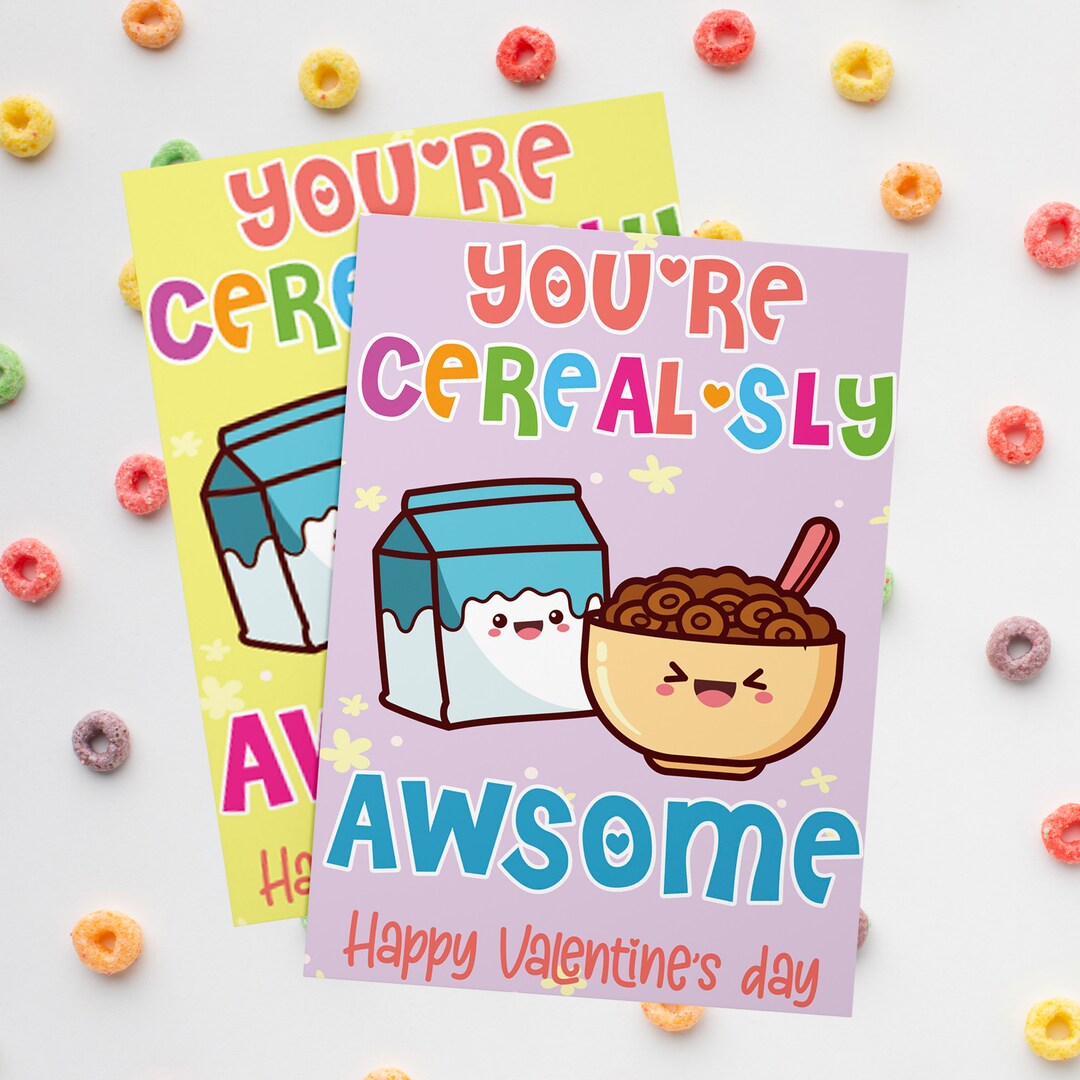 Valentine Tag Cereal Bags | Kids Valentines Cards Printable | Instant ...