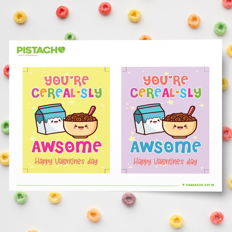 Valentine Tag Cereal Bags | Kids Valentines Cards Printable | Instant ...