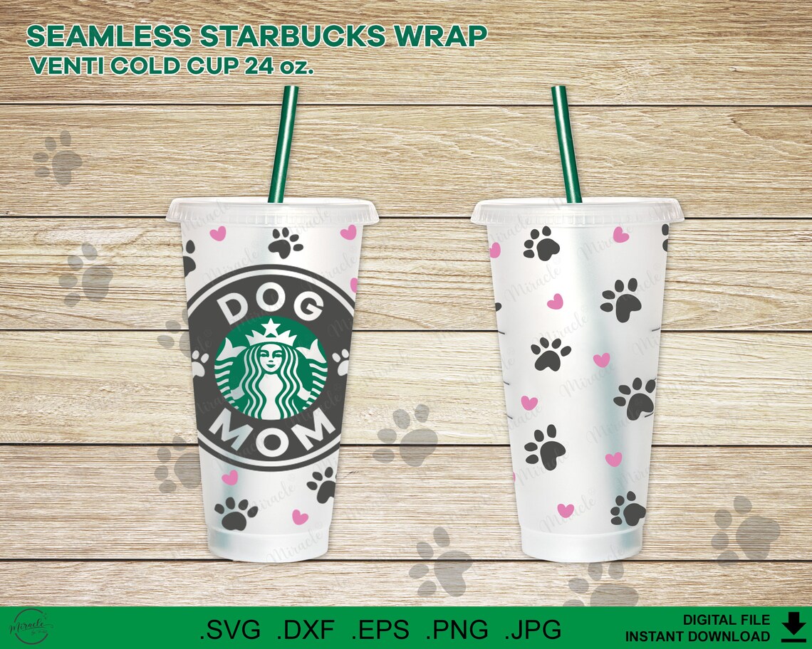 Seamless Starbucks Dog Paw Print SVG Dog Mom Valentines Day Starbucks ...