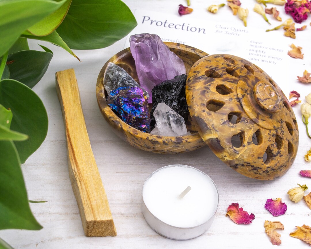 Crystal Kit for Protection & Strength, Intention Stones for Shielding ...