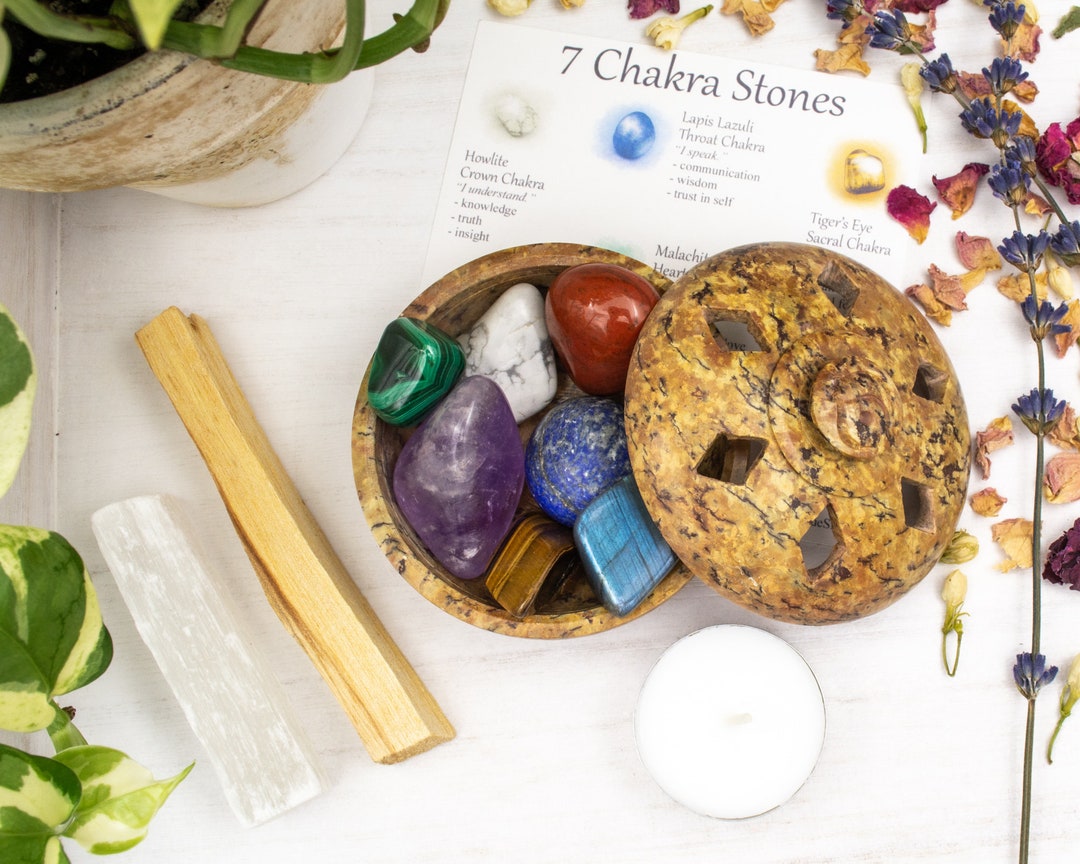 7 Chakra Healing Crystal Beginner's Set, Polished, Tumbled Stone Kit ...