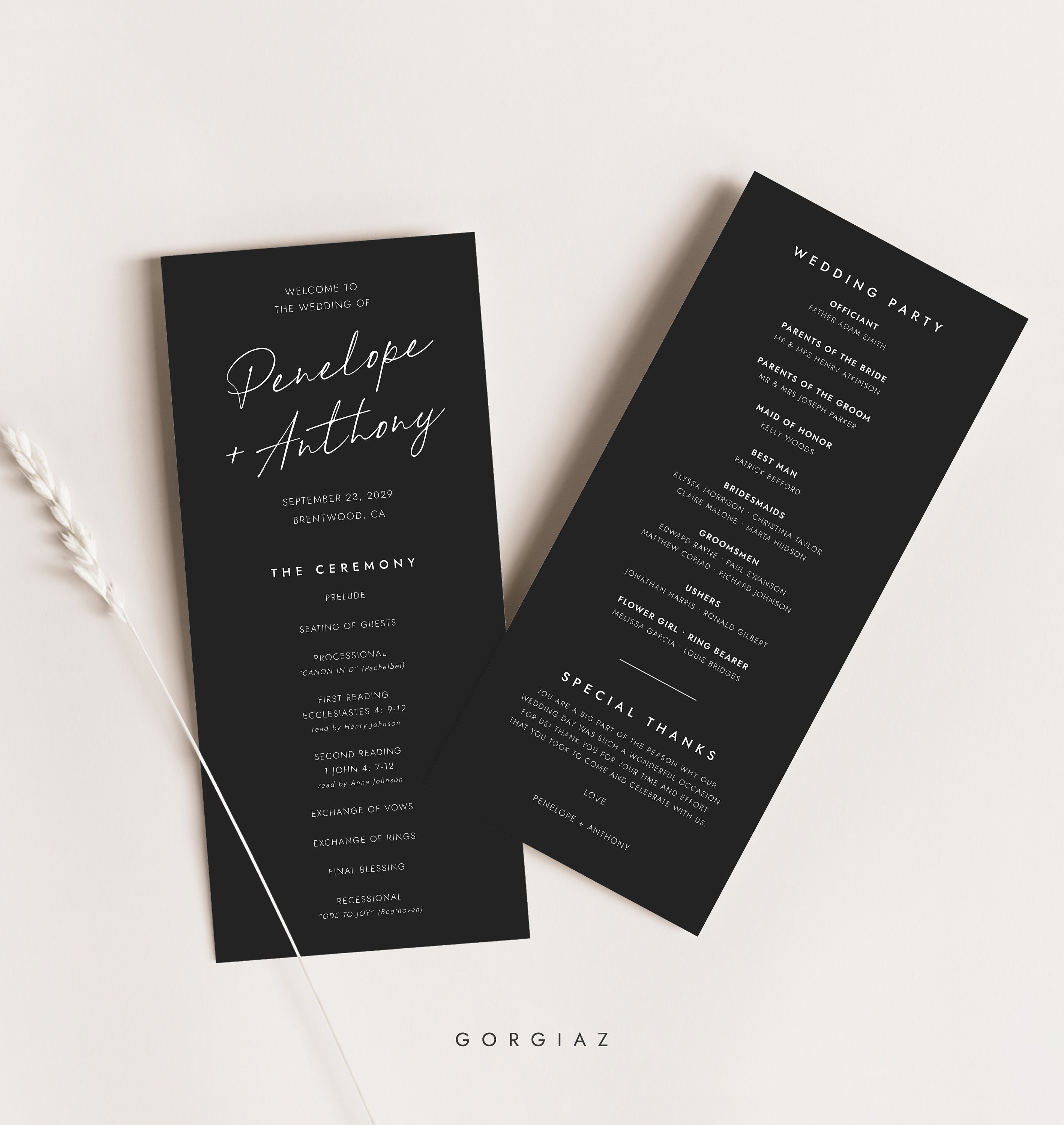 Minimalist Wedding Program Templates Modern Black Wedding - Etsy