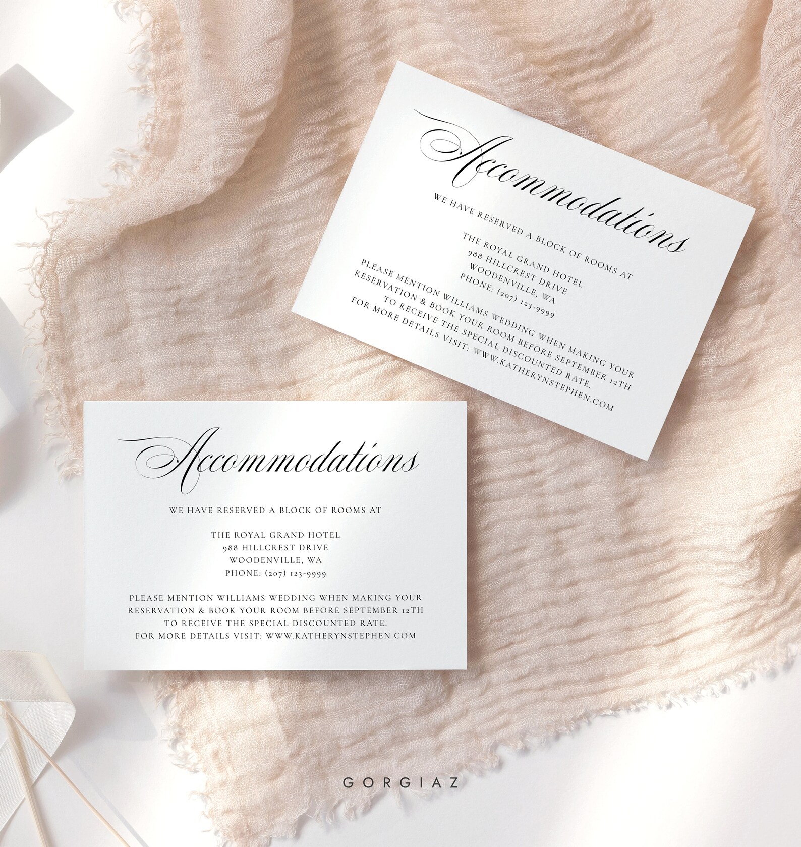 Classic Wedding Accommodations Card Template, Elegant Calligraphy Wedding Hotel Accommodation ...