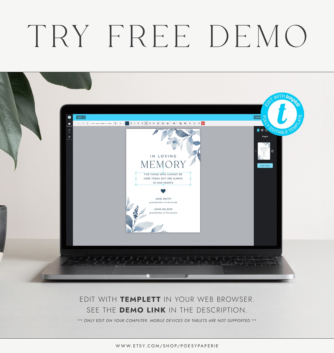 Dusty Blue in Loving Memory Sign Template Rustic Wedding - Etsy