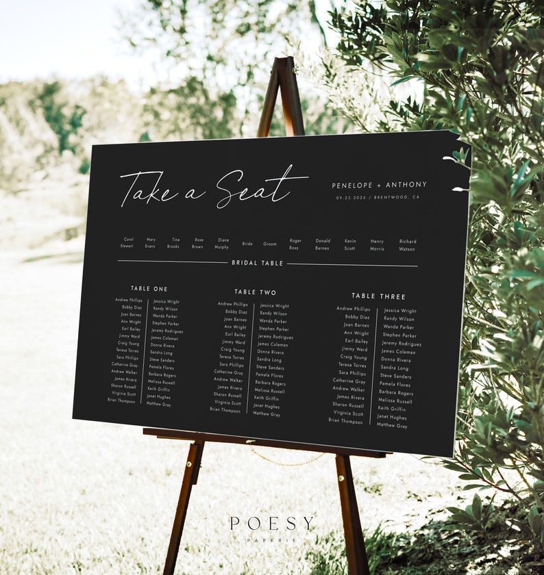 Minimalist Long Table Seating Chart Template Modern Black - Etsy UK