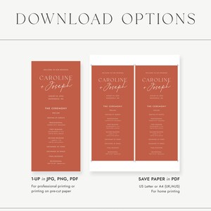 Terracotta Wedding Program Template, Modern Minimalist Wedding Ceremony ...
