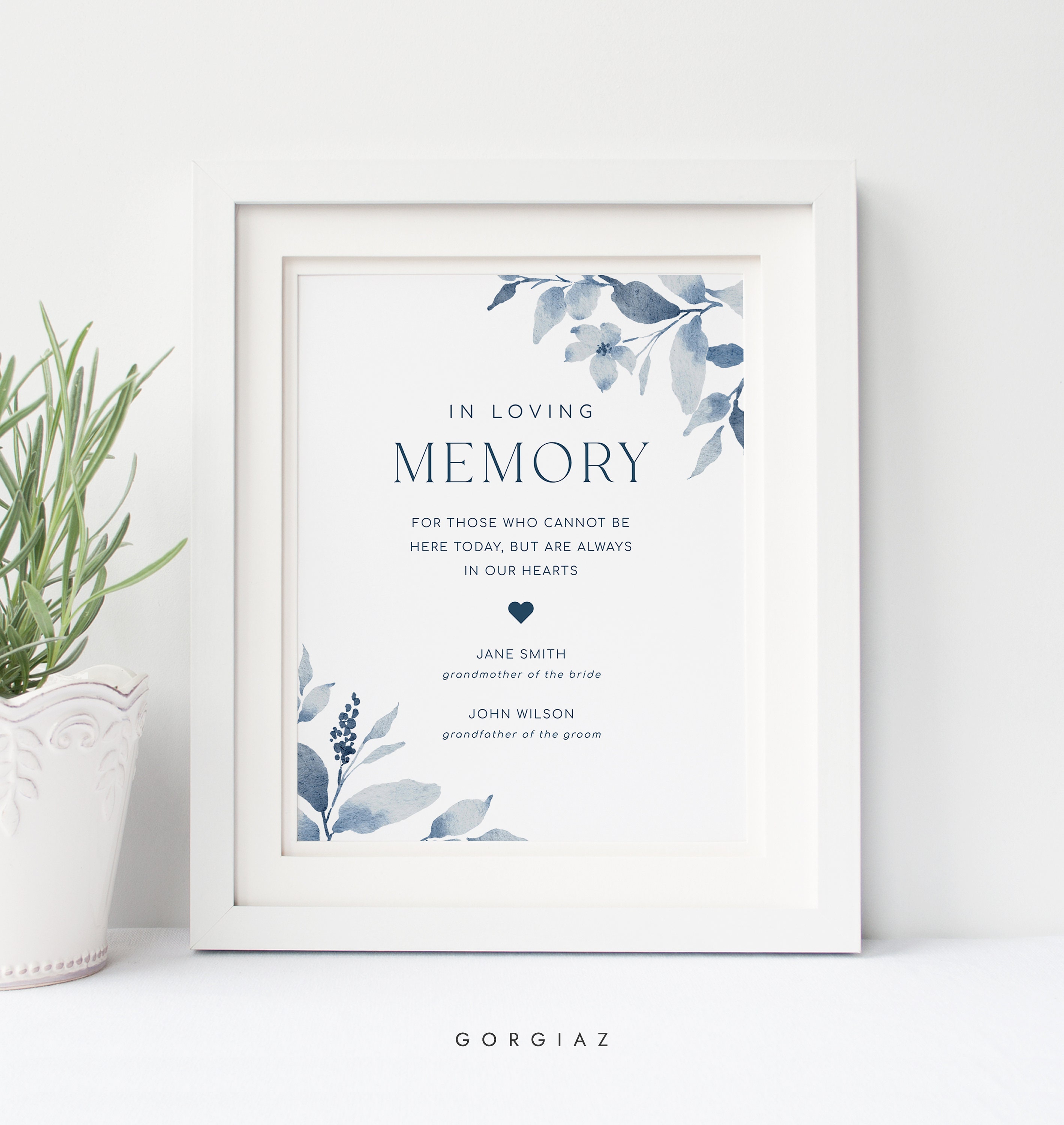 Dusty Blue in Loving Memory Sign Templates, Rustic Floral Wedding ...