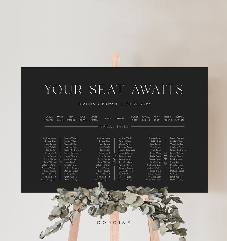 Minimalist Banquet Seating Chart Template, Modern Black Long Table ...